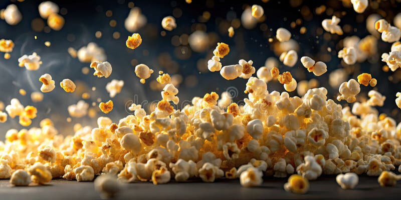 Ethereal Flying Popcorn in LowLight a Stunning PNG Background Image for Design Projects Posters ...