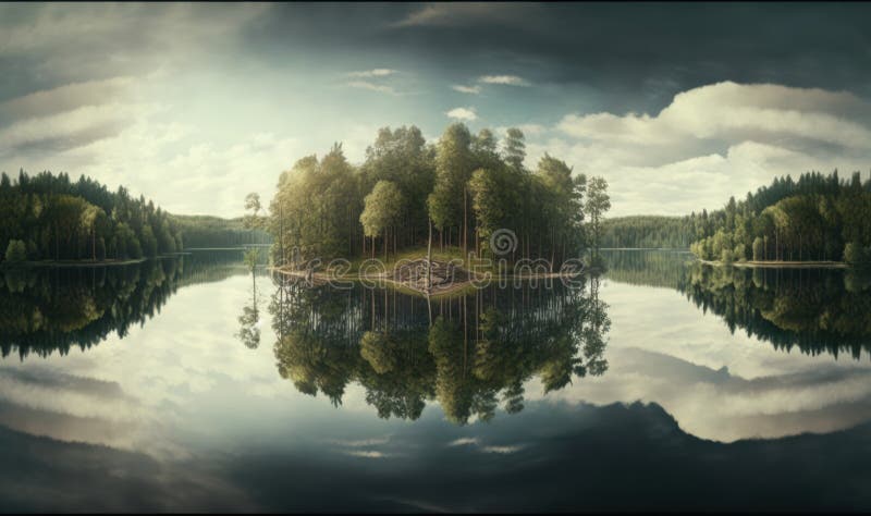 Ethereal Forest Lake Panorama for Dreamy Backgrounds. Stock ...