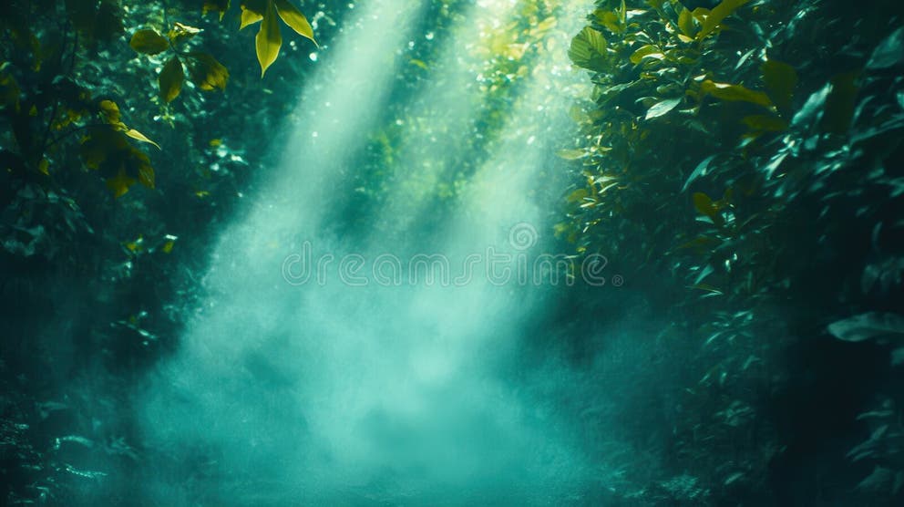 Ethereal Forest Light Rays through Mist Foliage in a Mystical ...