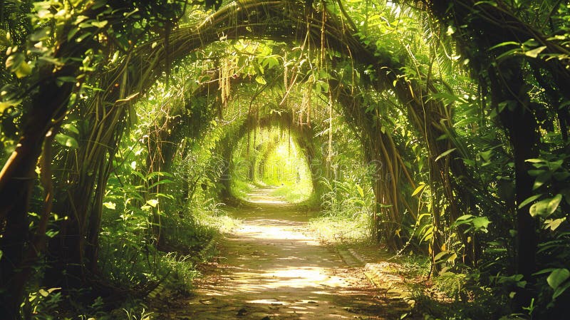 Ethereal Forest Pathway Under a Vine Draped Arch. Generative Ai Stock ...