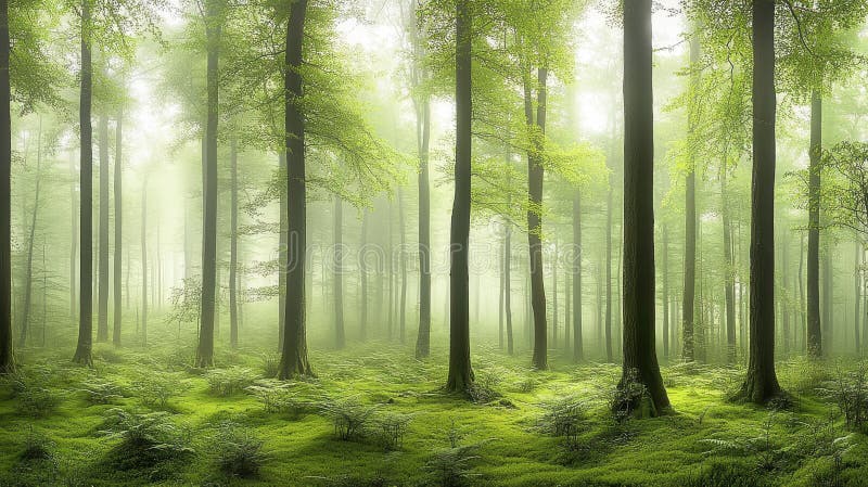 Ethereal Forest: a Spring Morning Scene Bathed in Mist and Light Stock ...