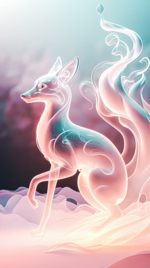 Ethereal Fox Spirit in a Dreamlike Landscape with Glowing Trails Stock ...