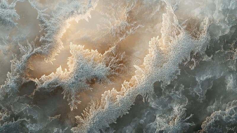 Ethereal Frost Patterns Forming Intricate Textures on Glass or Ice with ...