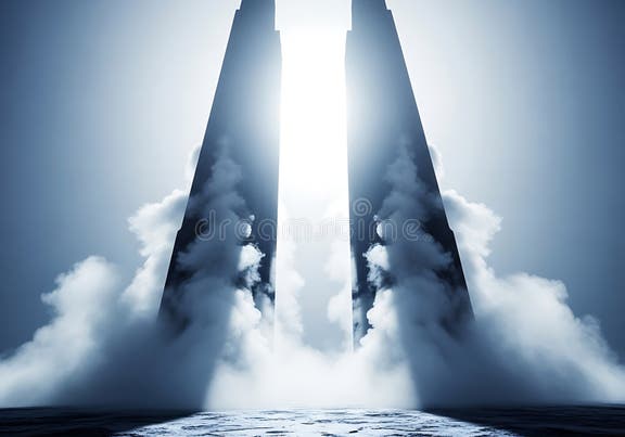 Ethereal Gateway of Light and Mist Emerging from a Crystal Structure ...