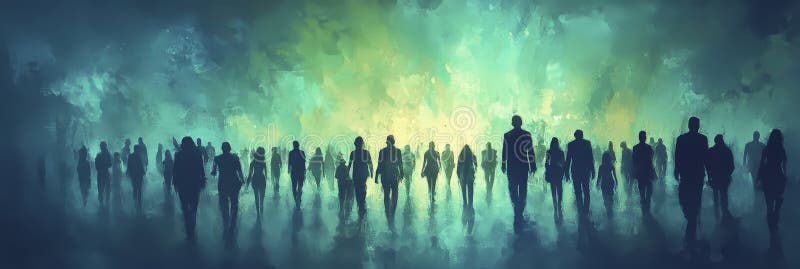 Ethereal Gathering of Figures in Vivid Colors Stock Illustration ...