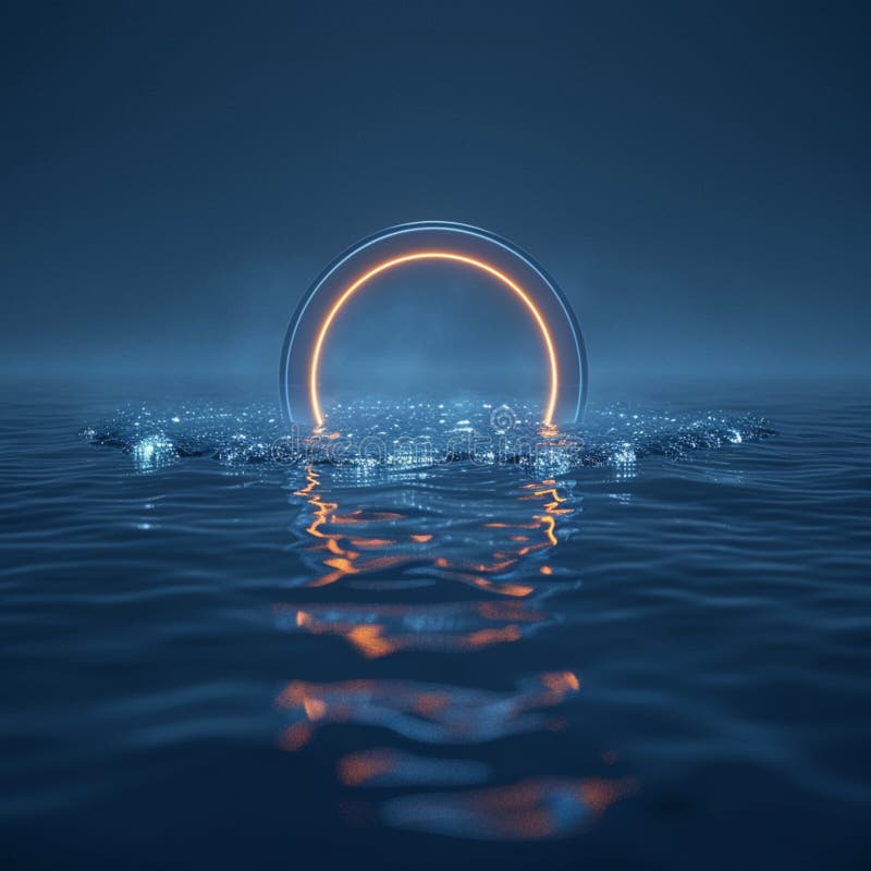 Ethereal Glow Water Surface with Illuminated Light, Rendered in 3D ...