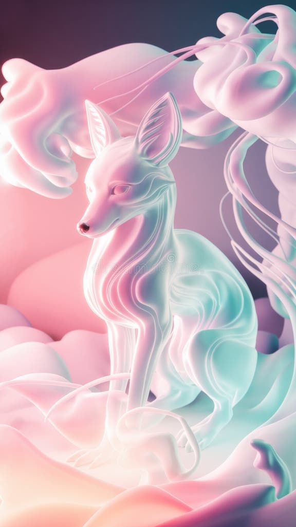 Ethereal Glowing Fox in Surreal Dreamscape with Pastel Colored Clouds ...