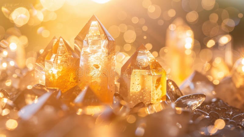 Ethereal Golden Quartz Crystals Basking in Sunlight Sparkles Stock ...