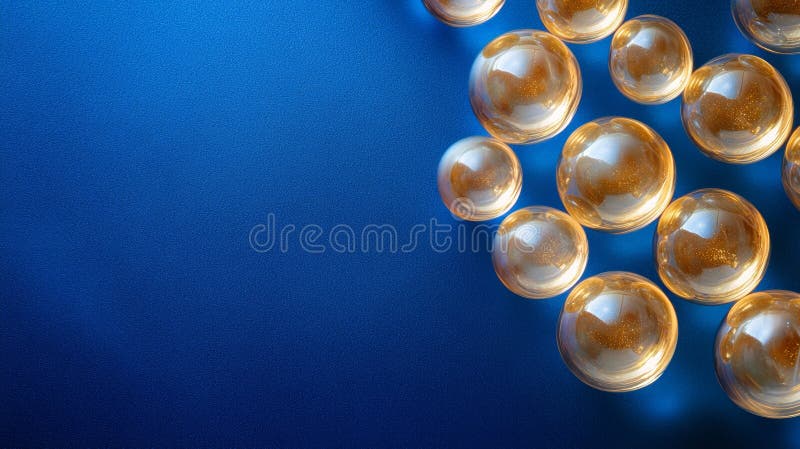 Ethereal Golden Spheres Translucent Orbs Floating on a Deep Blue ...