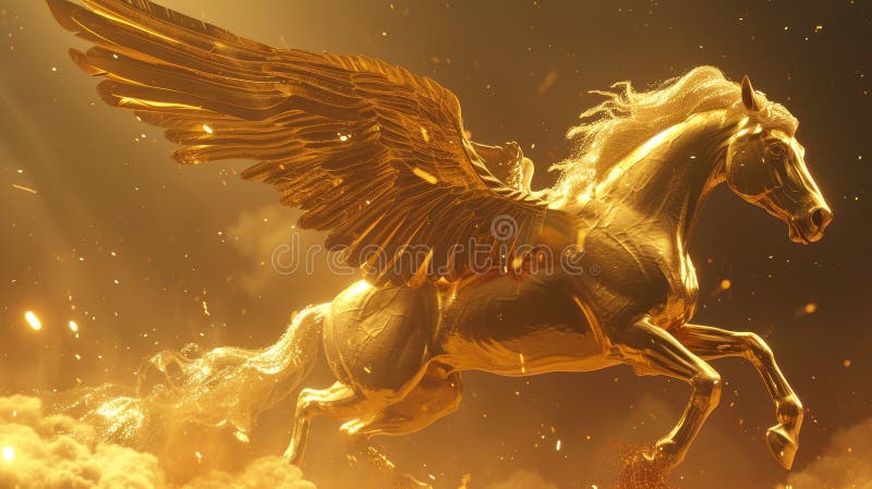 Ethereal Golden Stallion with Wings. Stock Illustration - Illustration ...