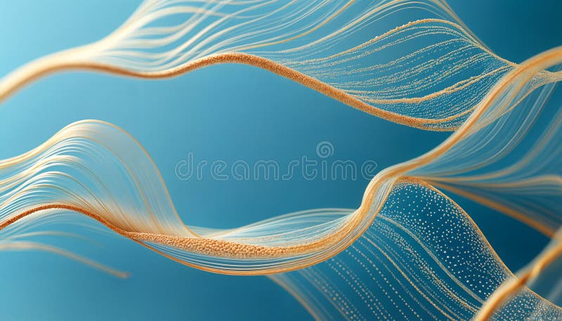 Ethereal Golden Waves Flowing on a Blue Background Stock Illustration ...