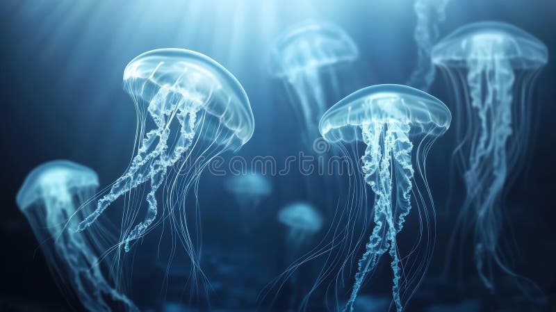 Ethereal Group of Jellyfish in Tranquil Waters Stock Illustration ...
