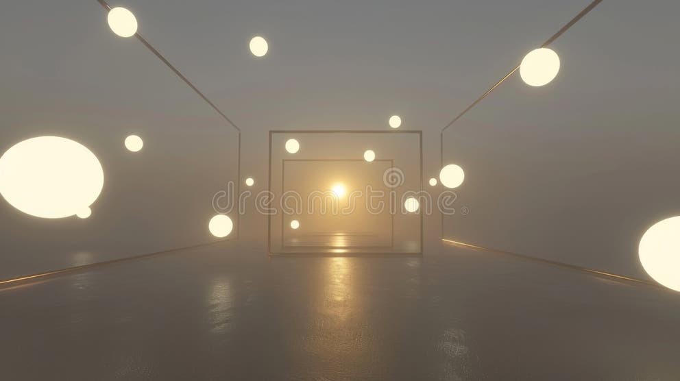 Ethereal Hallway with Glowing Orbs and Infinite Perspective Stock Photo ...