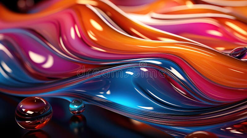 Ethereal Harmony: Abstract Rainbow Lines and Bubbles in 3D Stock ...