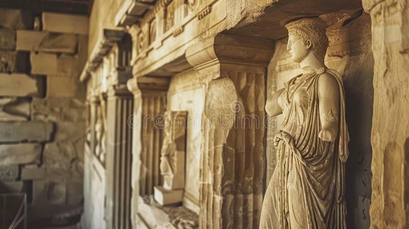 Ethereal Heritage, Stone Figures and Columns in a Greek Temple ...