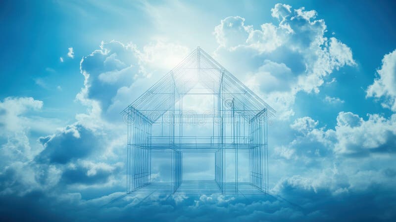 Ethereal House Blueprint in a Bright Sky Stock Image - Image of ...