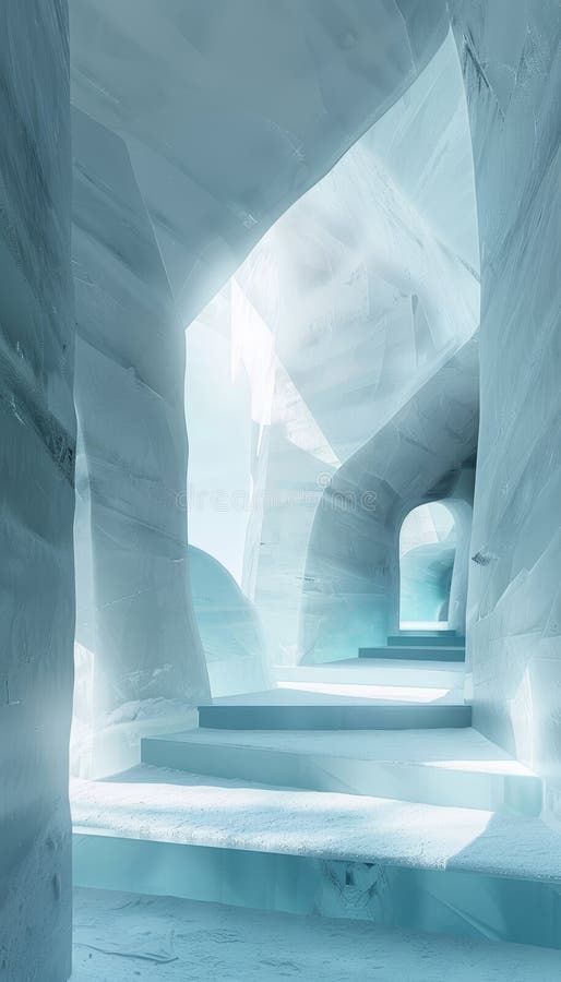 Ethereal Ice Cave with Geometric Shapes and Soft Light Creating a ...