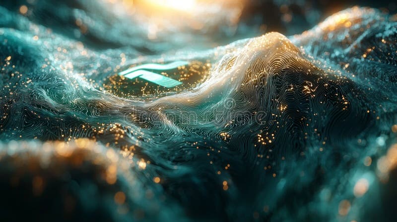 Ethereal Illustration Features Tether Symbol Glowing Green and White ...