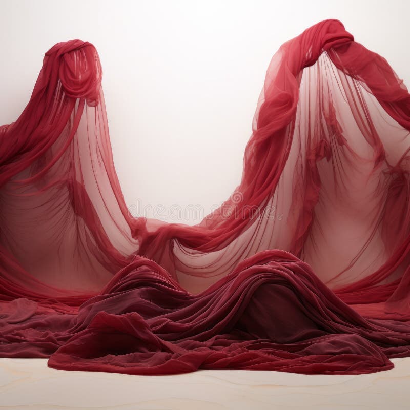 Ethereal Illustrations: Red Cloth Draped Over Structure with Flowing ...