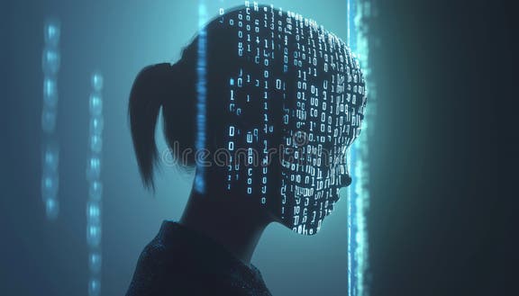 Ethereal Image of a Computer Hacker Observing Binary Codes and Text on ...
