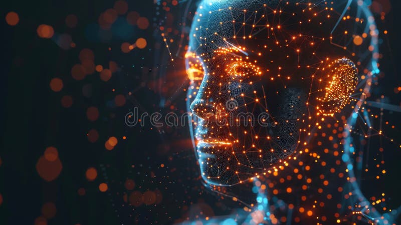 Abstract Digital Human Concept with Light Particles Forming a Profile ...
