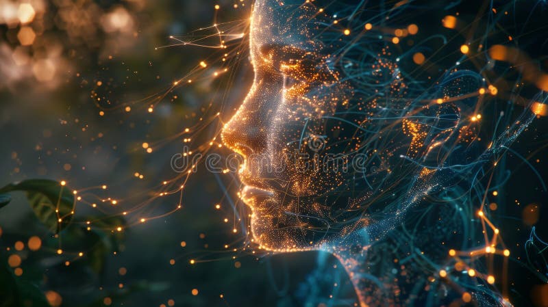 Abstract Digital Human Concept with Light Particles Forming a Profile ...