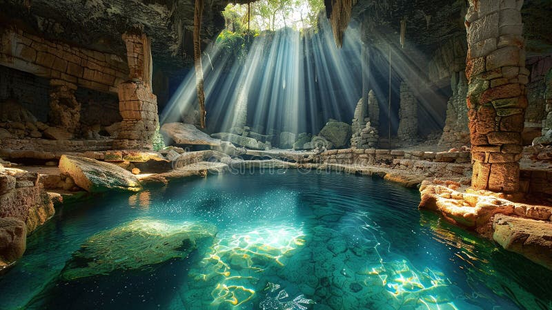 An Ethereal Image of an Underground Cavern with a Crystal Clear Pool of ...