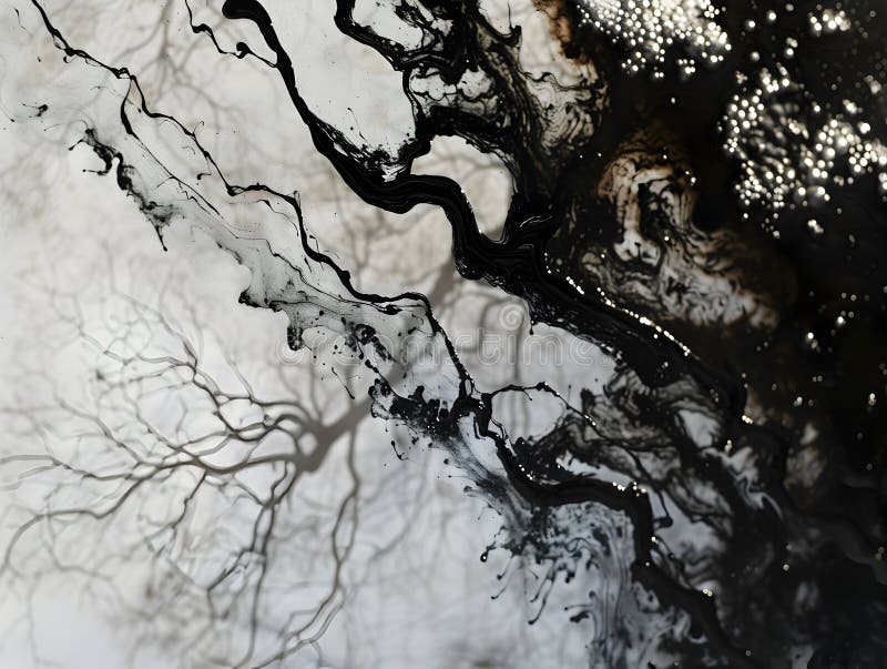 Ethereal Ink Flows Organic Tree Like Patterns in Monochrome Fluidity ...