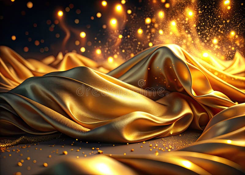 Ethereal 8K Render Luxurious Golden Fabric Draped in a Glowing Night ...