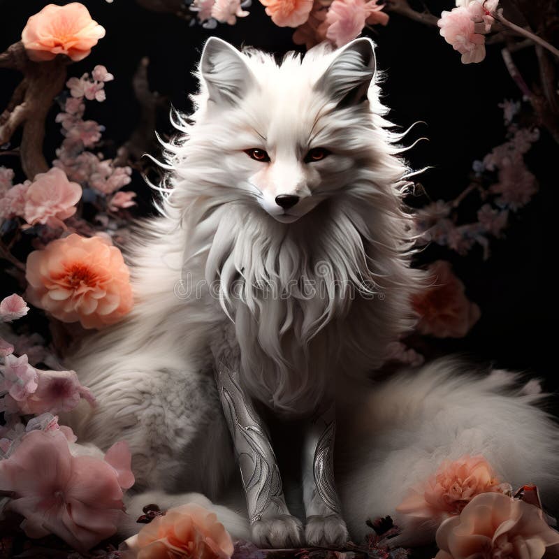 An Ethereal Kitsune with Multiple Tails and a Mesmerizing Silv Stock ...