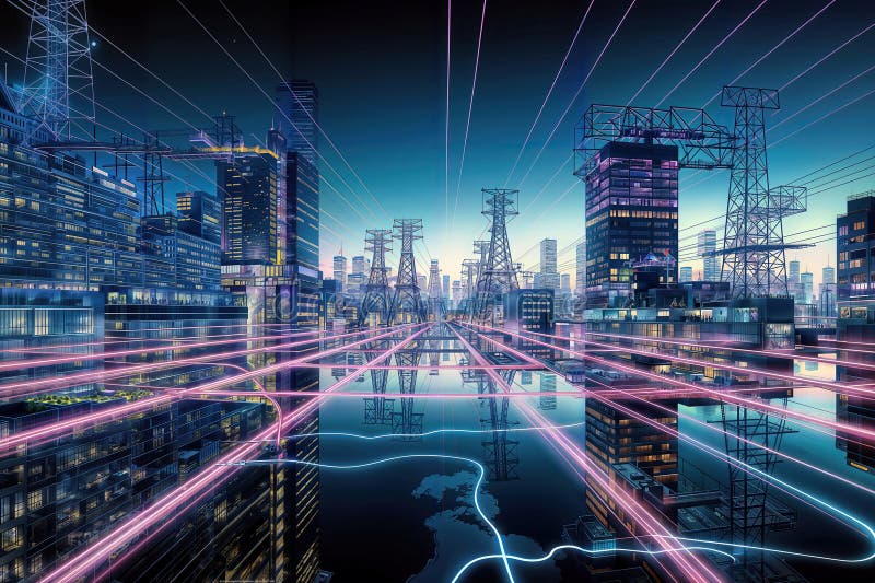 Digital Visualization of Electricity Transmission. Generative AI Stock ...