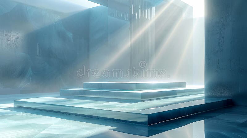 Ethereal Light Shining on Reflective Platforms in a Tranquil Space ...