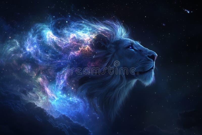 Celestial Lion in Cosmic Majesty. AI Generated Stock Photo - Image of ...