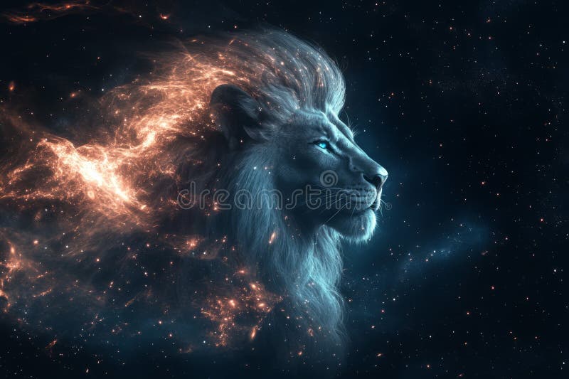Celestial Lion in Cosmic Majesty. Neural Network AI Generated Stock ...