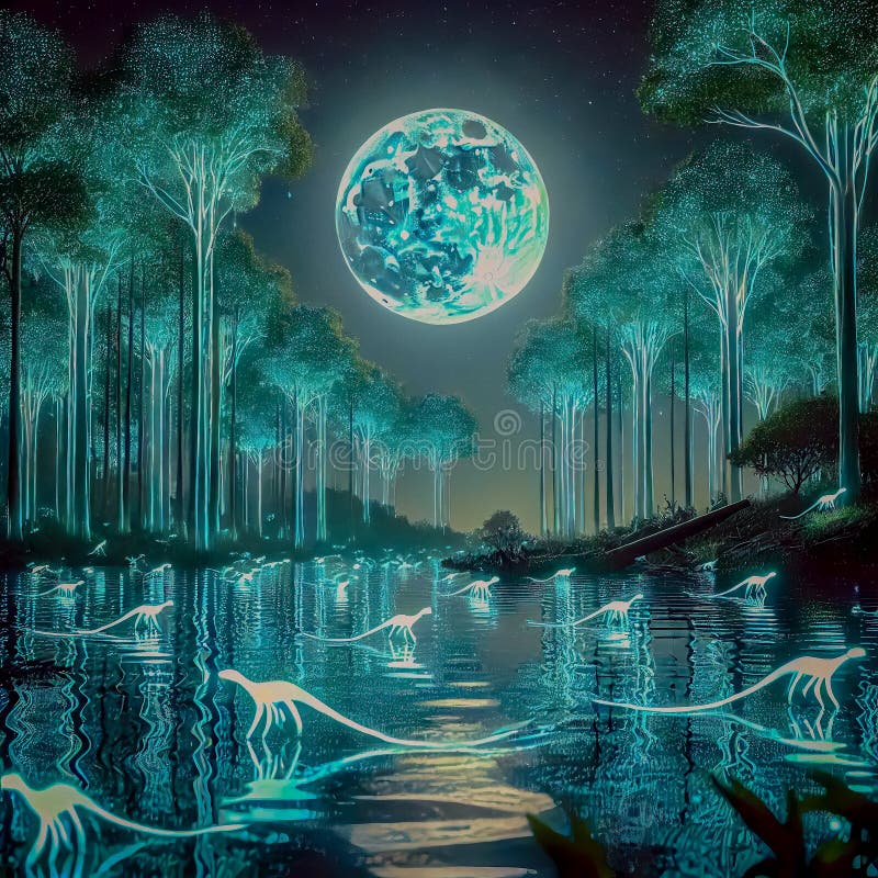 Ethereal Moonlit Grove stock illustration. Illustration of magical ...