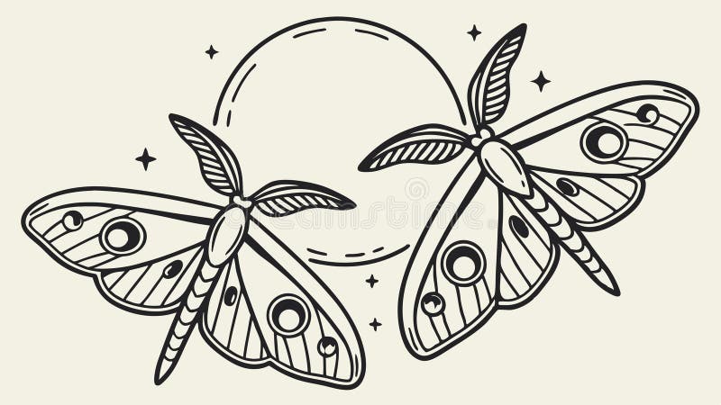 Ethereal Moths Flying Around Full Moon at Night Vector Art, Vector ...
