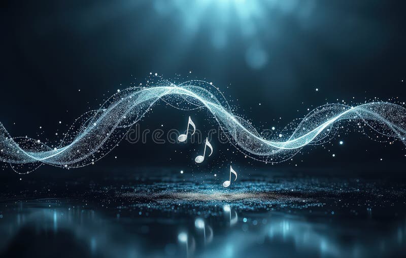 Ethereal Music Notes in Glowing Waves with Sparkling Light Effects ...