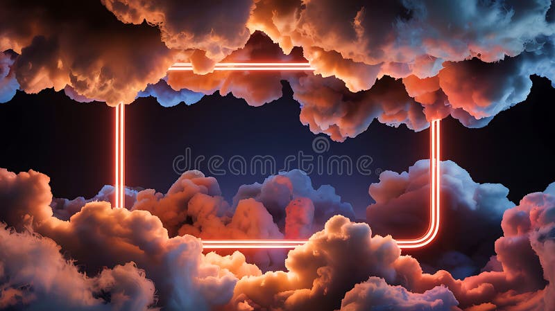 Ethereal Neon Rectangle Framing Dramatic Colorful Clouds Art Stock ...
