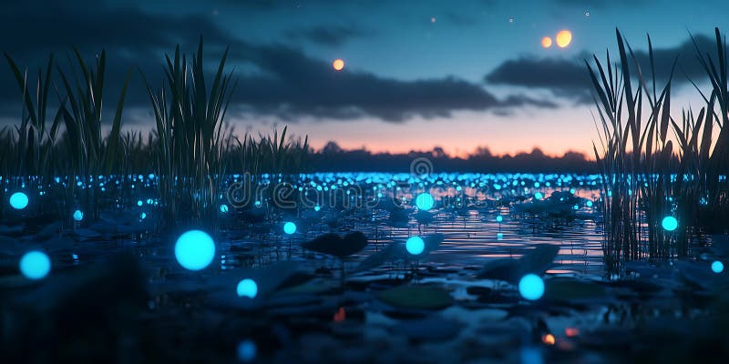 Ethereal Nightscape Glowing Forest Digital Art Stock Illustration ...