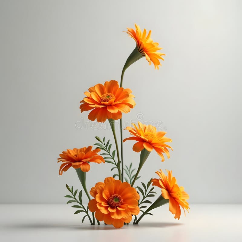 Ethereal Orange Marigolds Dancing in the Light Gray Mist Stock ...
