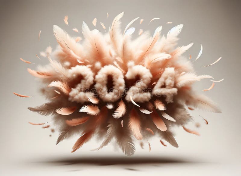 Ethereal 2024 in Peach Feather Explosion, Symbolizing Lightness and New ...