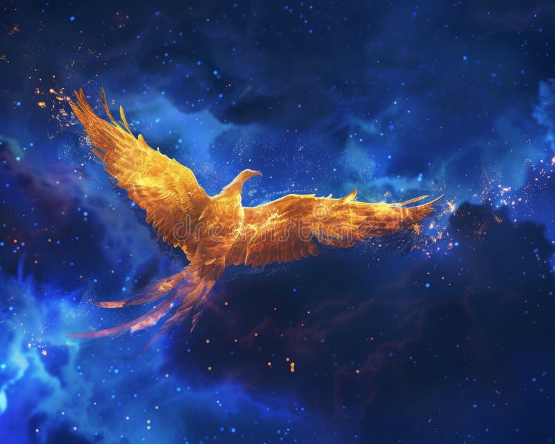 An Ethereal Phoenix Soaring through a Starry Night Stock Illustration ...
