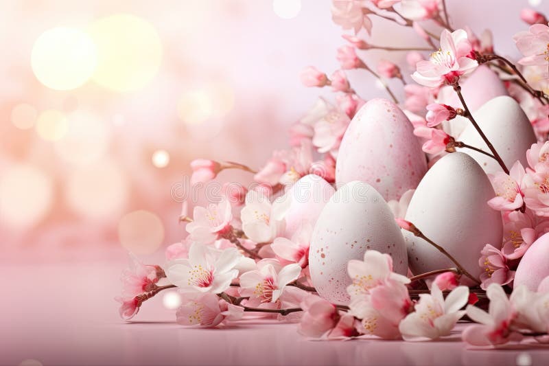 Ethereal Pink Blossoms and Easter Eggs Stock Illustration ...