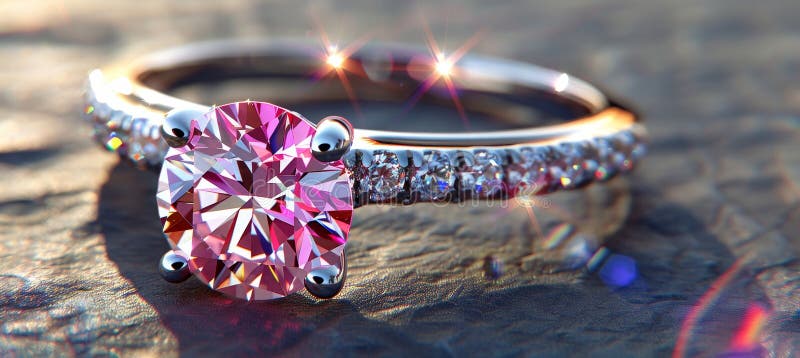 Ethereal Pink Diamond Ring Sparkling with Rainbow Reflections on Black ...