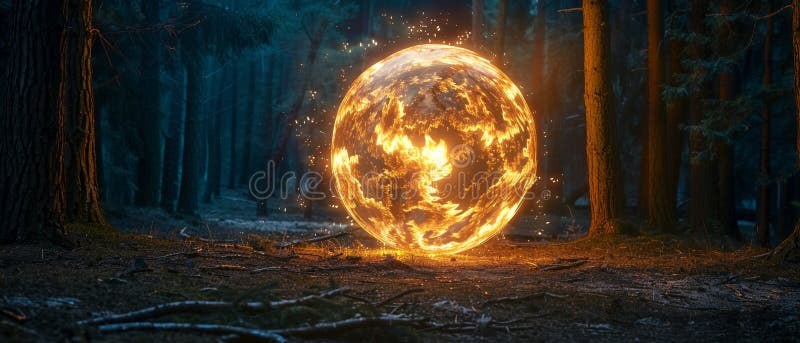 An Ethereal Plasma Fire Element Forming a Sphere in a Mystical Forest ...