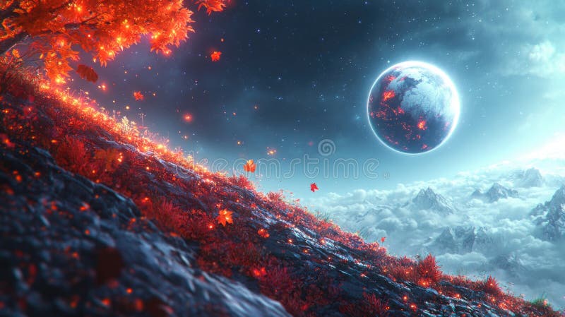 Mystical Red Planet Landscape Starry Sky Stock Photos - Free & Royalty ...