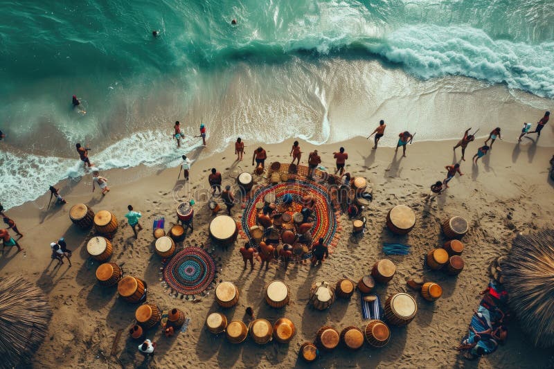 Ethereal Rhythms: Beachside Drum Circles in Harmony with Nature Stock ...