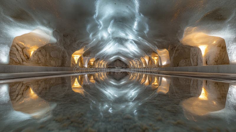 Ethereal Salt Cavern Reflections in Subterranean Pools Under Surreal ...