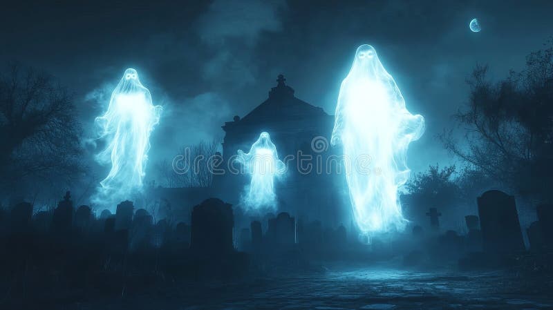 Ghostly Spirits in the Graveyard Stock Illustration - Illustration of ...