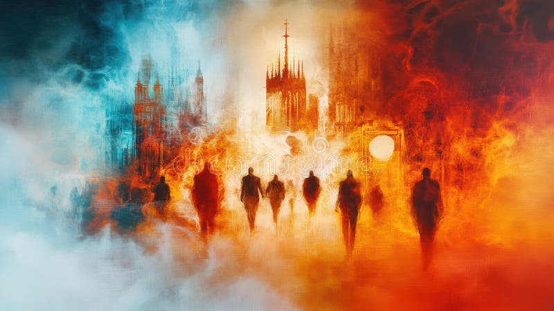 Ethereal Scene with Ghostly Figures in a Surreal Landscape Stock ...